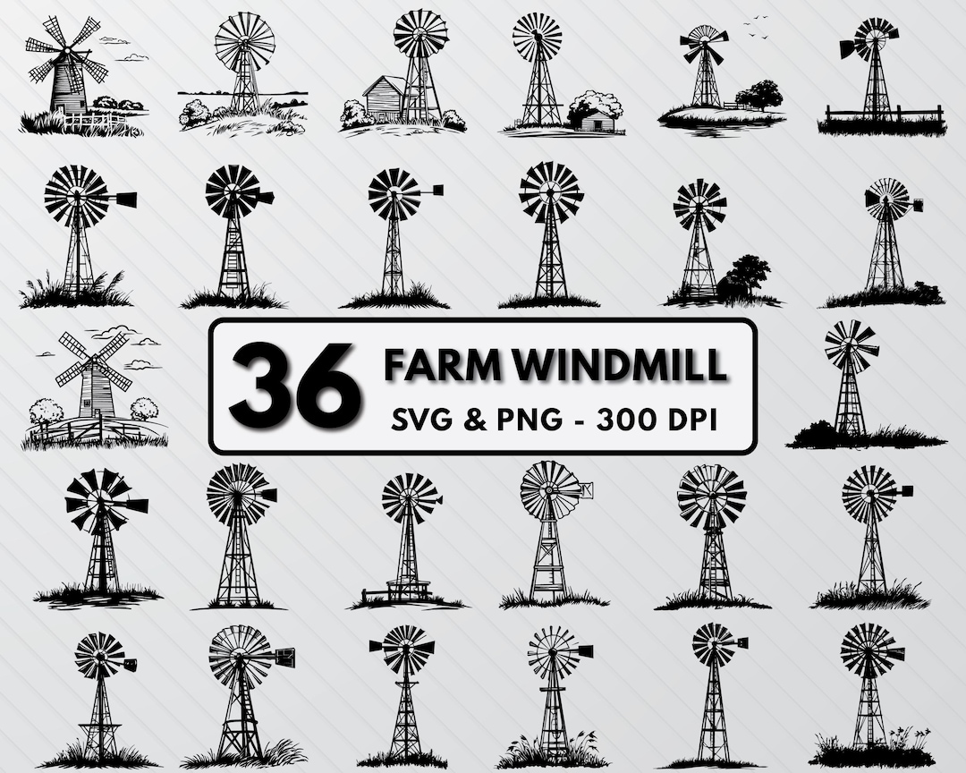 Farm Windmill SVG Bundle: Rustic Silhouette Clipart (PNG, Vector) - Etsy