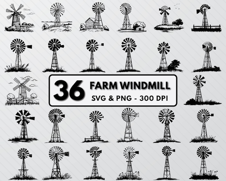 Farm Windmill SVG Bundle: Rustic Silhouette Clipart (PNG, Vector) - Etsy
