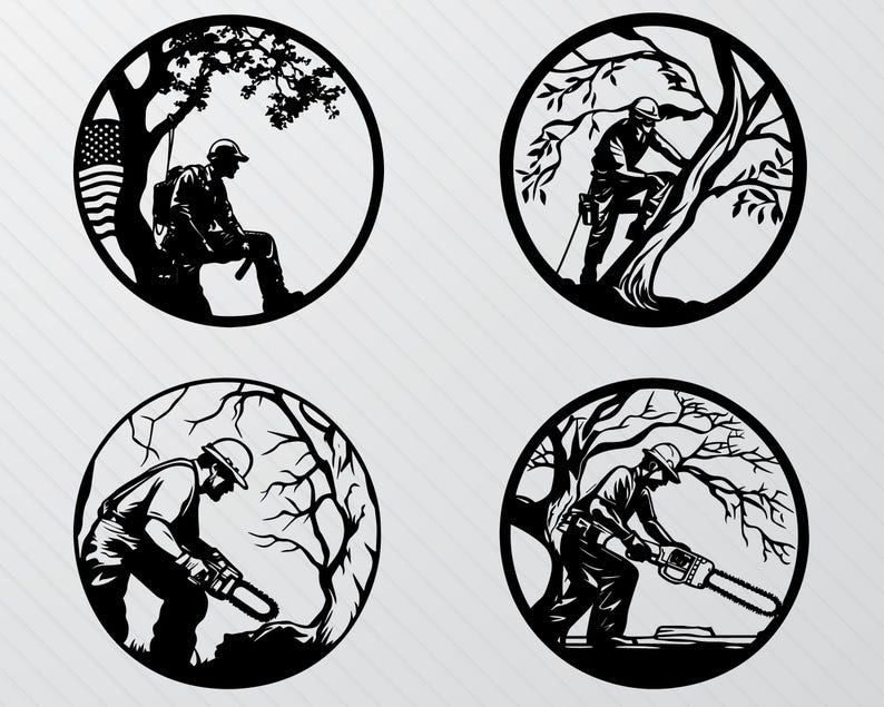Arborist Silhouette SVG Bundle: Tree Surgeon Vector Clipart (PNG, SVG ...