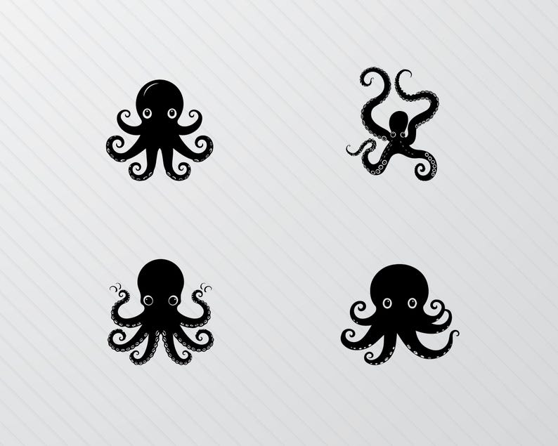 Octopus Silhouette SVG Bundle: Sea Creature Clipart (PNG, Vector) - Etsy