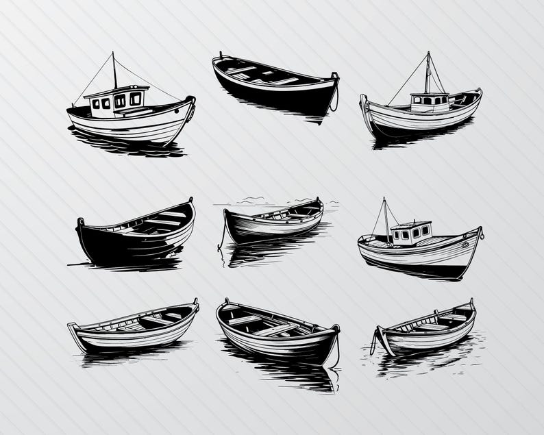Boat SVG Bundle: 58 Fishing, Paddle Boat Silhouettes (PNG, Vector) - Etsy
