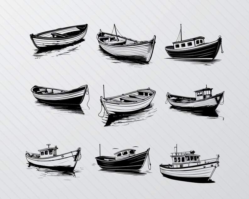 Boat SVG Bundle: 58 Fishing, Paddle Boat Silhouettes (PNG, Vector) - Etsy