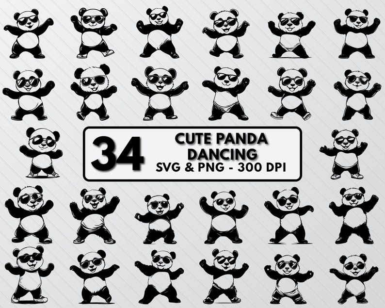 Cute Panda Dancing Svg Bundle, Cute Panda Dancing Silhouette Png, Cute ...