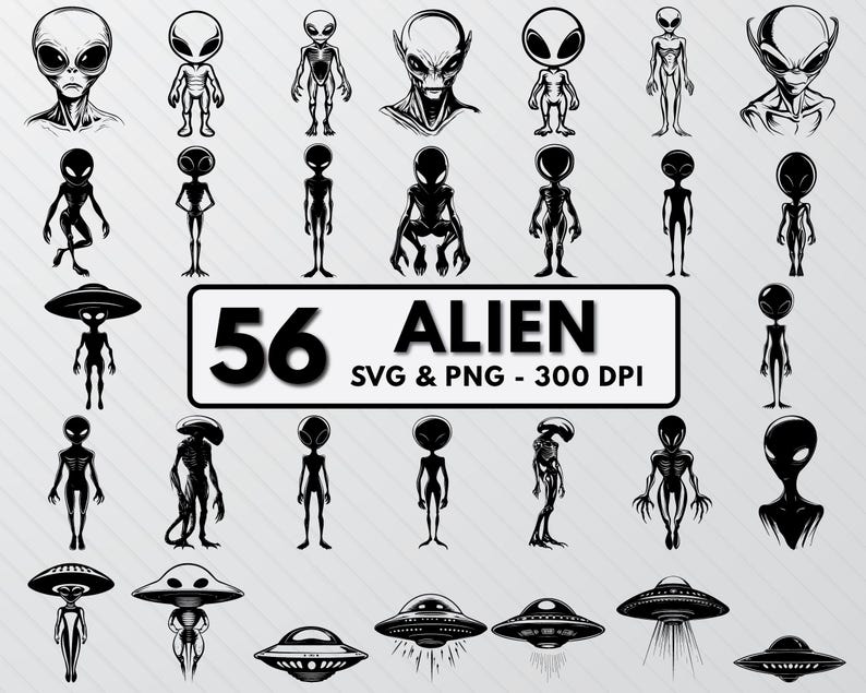 Alien UFO Silhouette, Alien Svg Bundle Cut File, Ufo Ship Clipart ...
