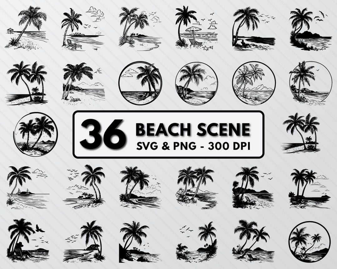 Beach Scene Svg Bundle, Beach Scene Silhouette Png, Tropical Sea Beach ...