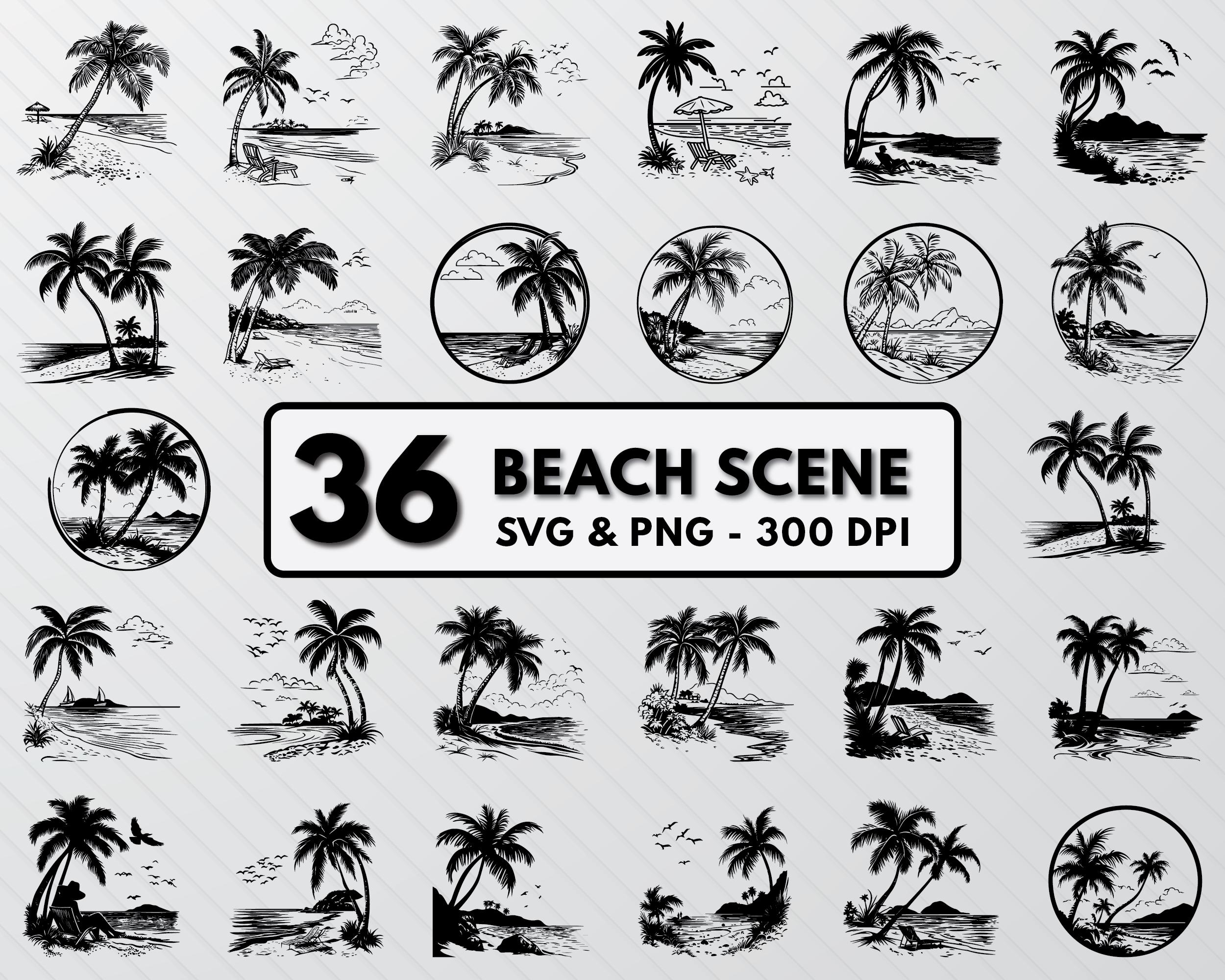 Beach Scene Svg Bundle, Beach Scene Silhouette Png, Tropical Sea Beach ...
