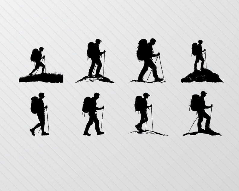 Hiking Silhouette, Hiking Svg Bundle, Hiking Clipart, Hiking Png, Hiker ...