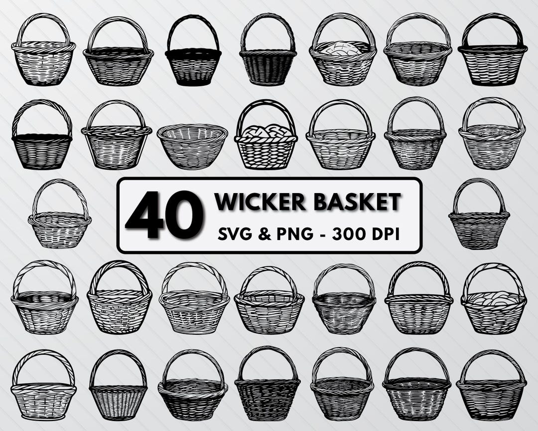 Wicker Basket Silhouette Svg, Basket Wicker Svg Bundle Cut File, Food ...