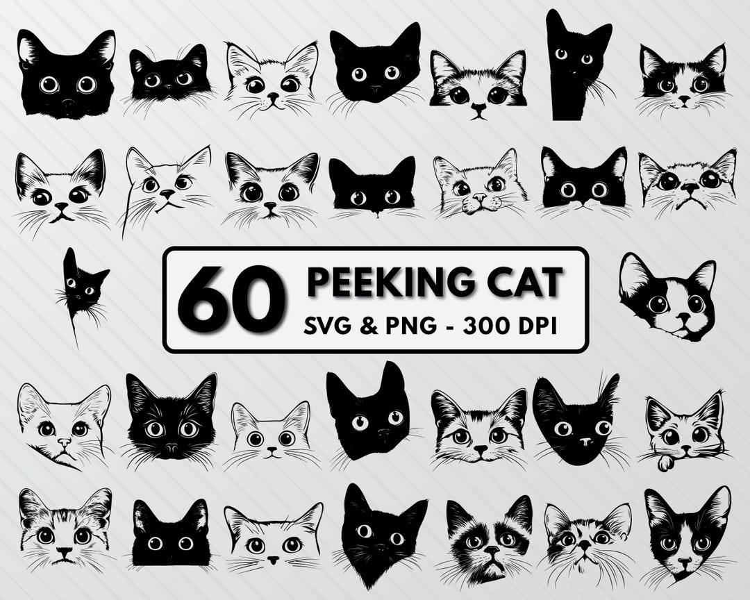 Peeking Cat Silhouette Svg Bundle, Peeking Cat Vector Art, Cat Clipart ...