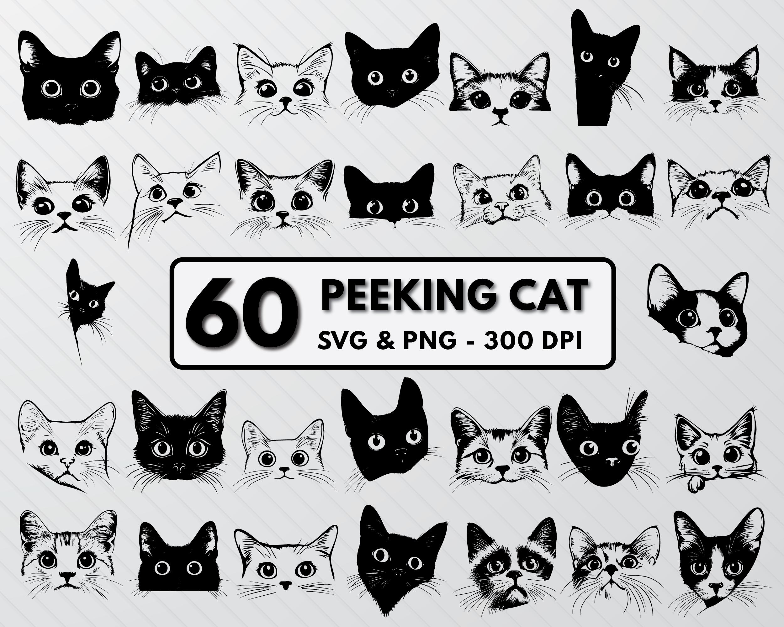 Peeking Cat Silhouette Svg Bundle, Peeking Cat Vector Art, Cat Clipart ...