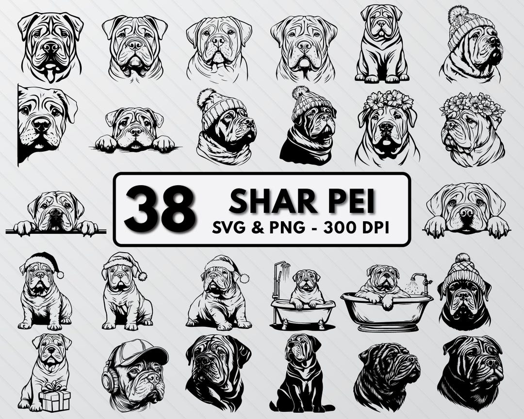 Shar Pei Svg Bundle, Shar Pei Silhouette Png, Dog Breeds Clipart, Shar ...
