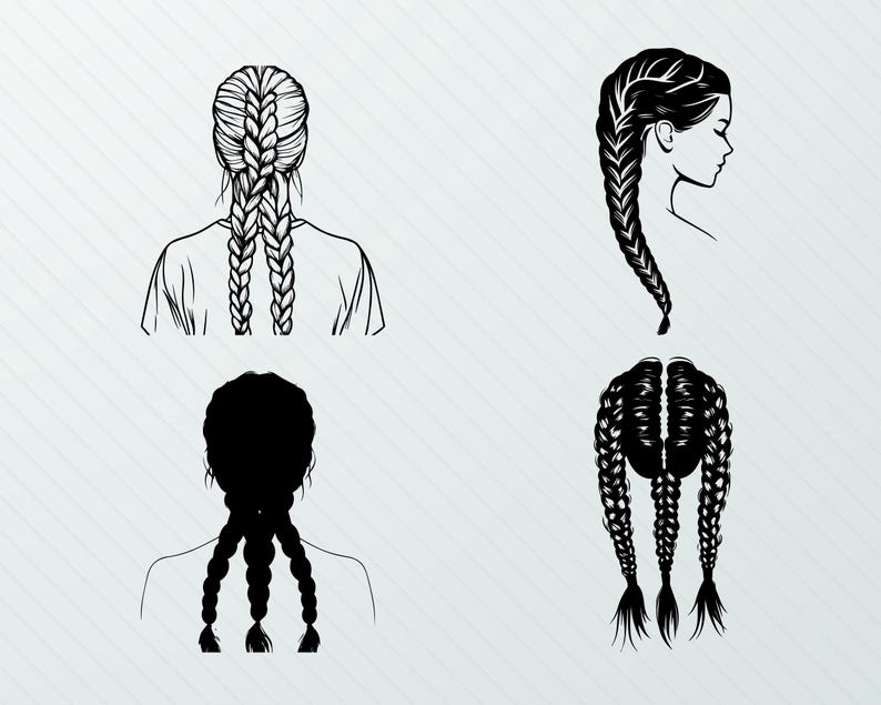 Braids SVG & PNG Clipart: Hair Braid Designs (300 DPI) - Etsy