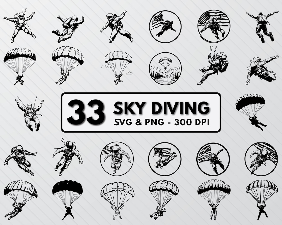 Sky Diving Svg Bundle, Sky Diving Silhouette Png, Parachute Fly Vector ...