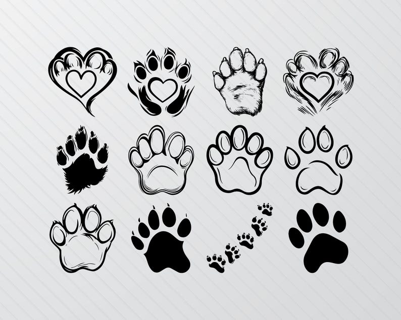 Dog Paw Silhouette SVG Bundle: Clipart, Decal, Vector (digital Download ...