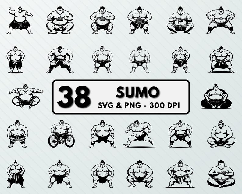 Sumo Wrestler Clipart: Silhouette Vector Art (SVG, PNG) - Etsy