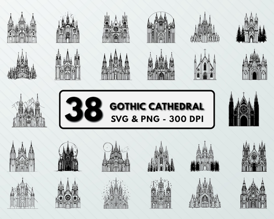 Gothic Cathedral Clipart: Vector Silhouette Designs (SVG, PNG) - Etsy