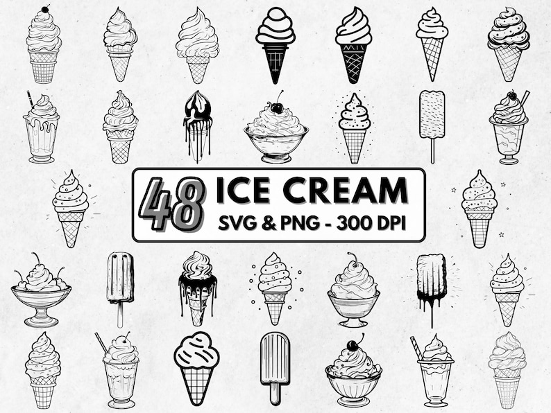 Ice Cream SVG Bundle: 48 Dessert Clipart Designs (PNG) - Etsy
