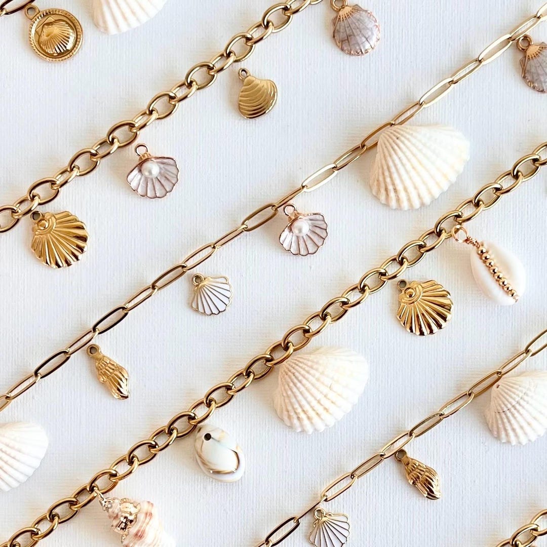 OCEAN SEA SHELL Build Your Own Charm Bracelet. 18k Plated Waterproof ...