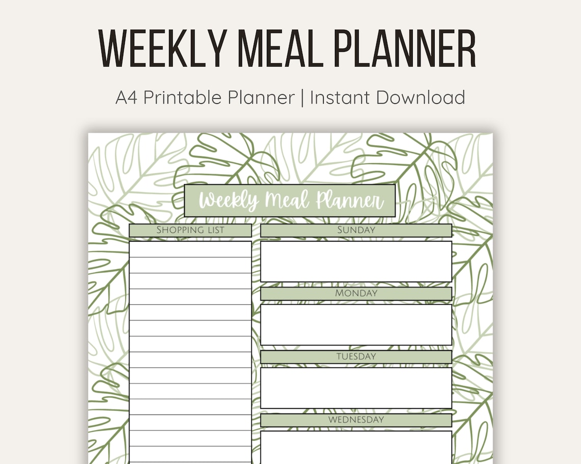 Weekly Meal Planner A4 Printable PDF | Groceries List | Instant ...