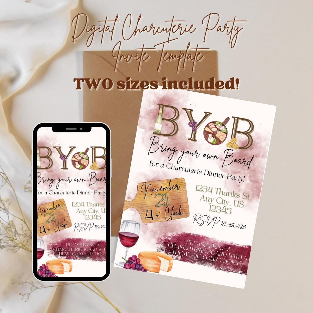 BYOB Charcuterie Party Invitation Template, Wine and Cheese Night ...