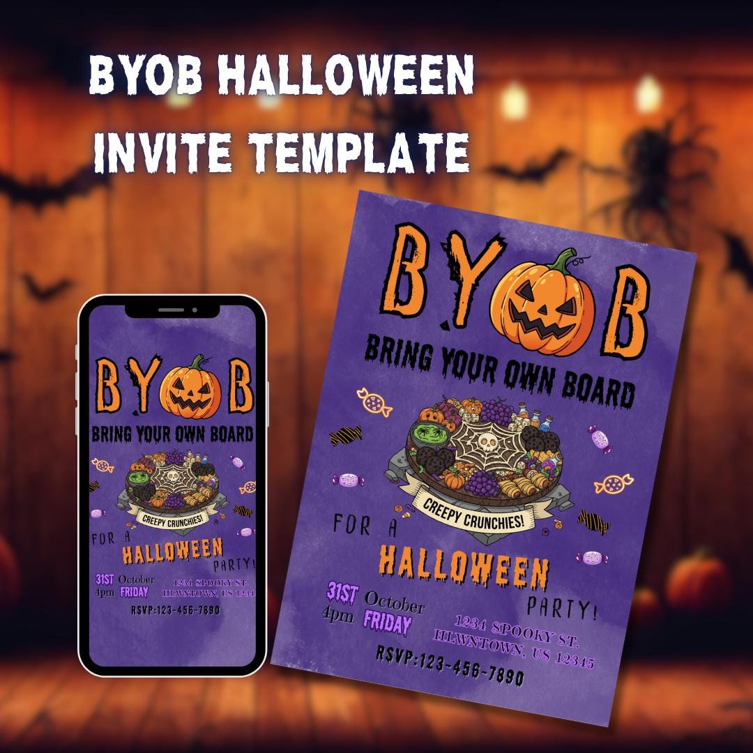 BYOB Bring Your Own Board Halloween Party Invitation Template, Canva ...