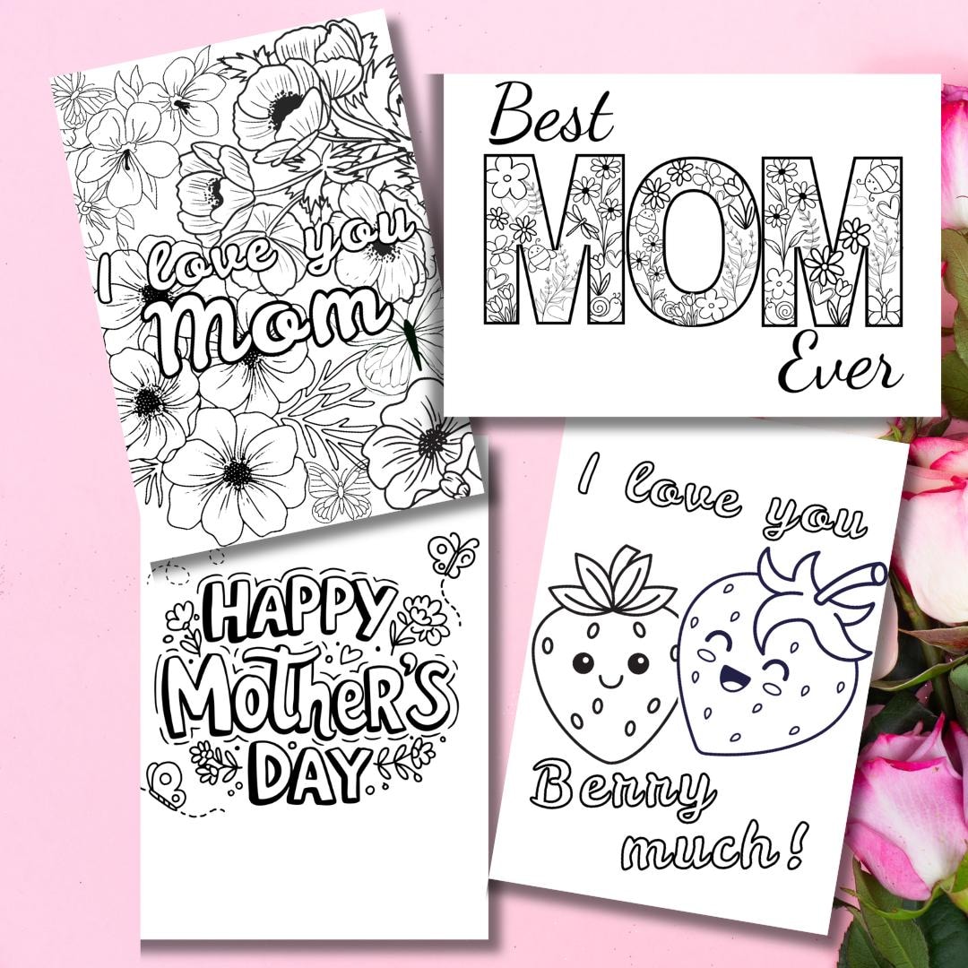 Printable Mother's Day Cards, Coloring Book Cards (PDF Download) - Etsy UK