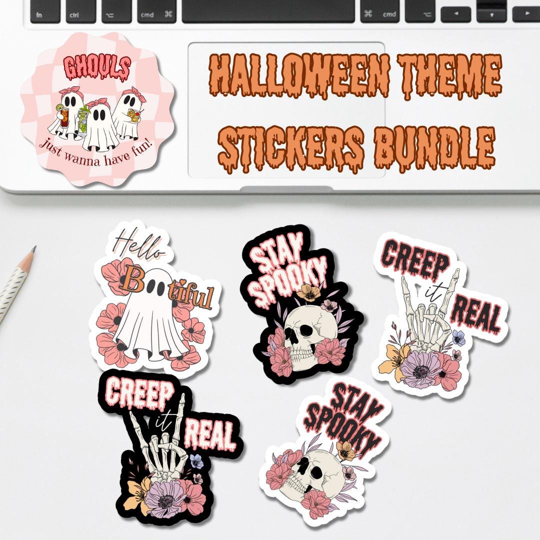 Halloween Printable Sticker Bundle, Halloween Lettering Digital ...