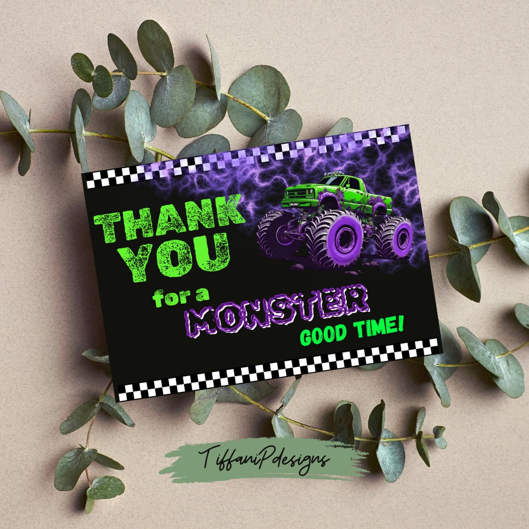 Monster Truck Thank You Note PDF - Instant Download Printable - Etsy