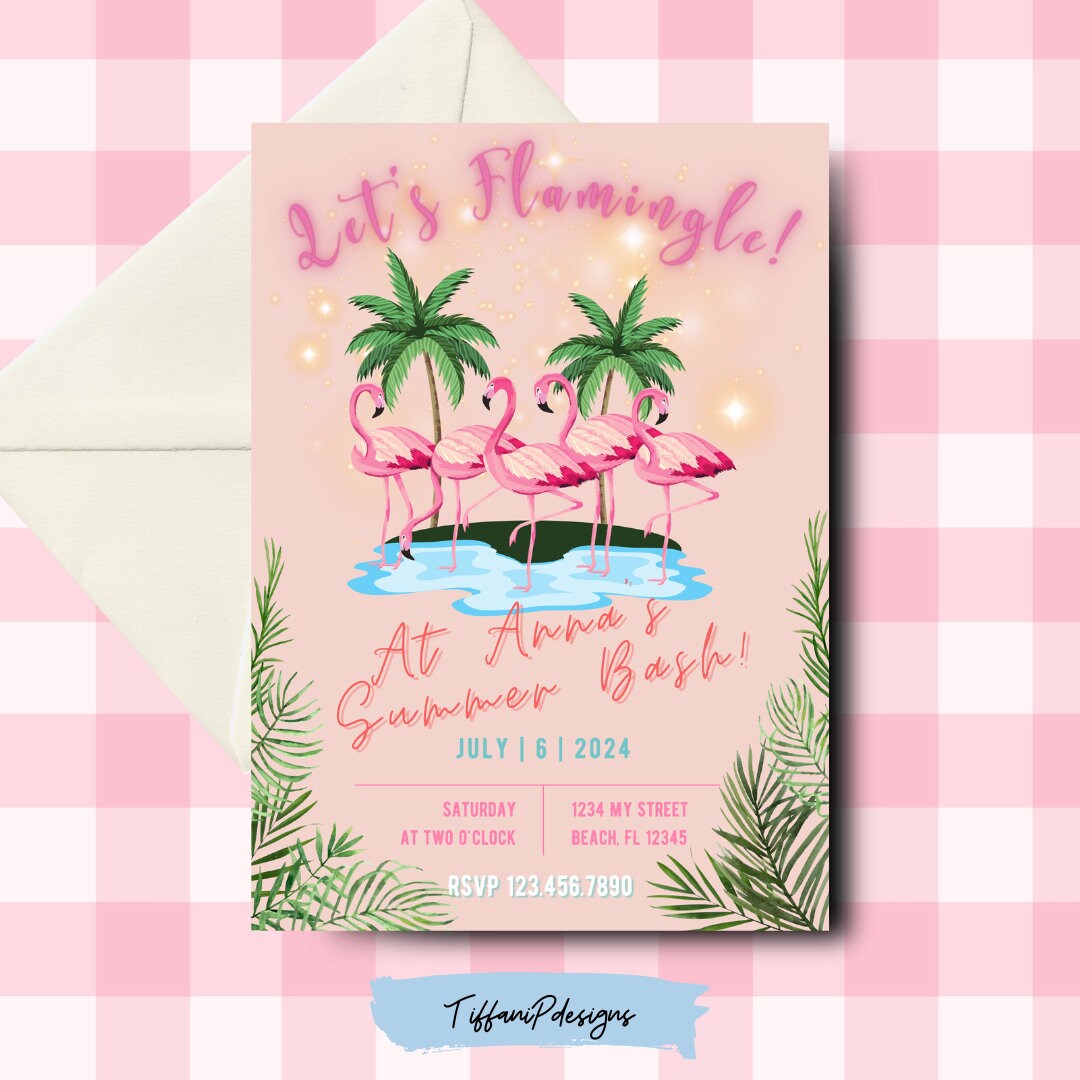 Flamingo Theme Summer Party Invitation Template Editable Flamingo ...