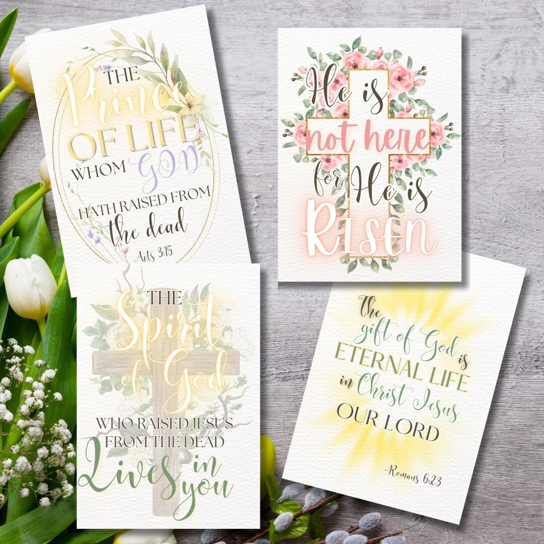 Set of 4 Printable Christian Easter Greeting Cards, Scripture Cards ...
