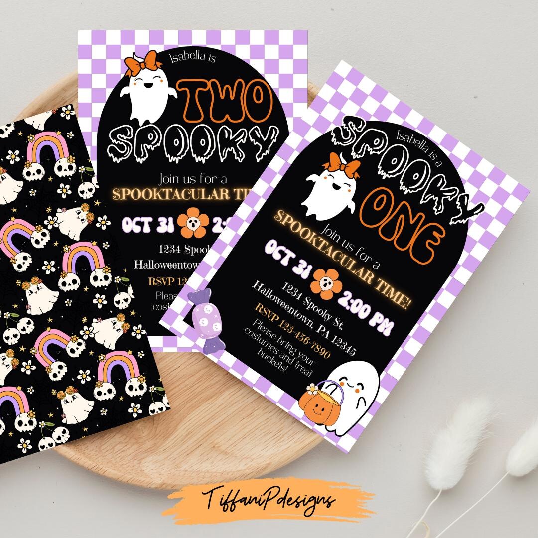 Retro Spooky, Halloween Theme Birthday Invitation- Spooky One, Two ...
