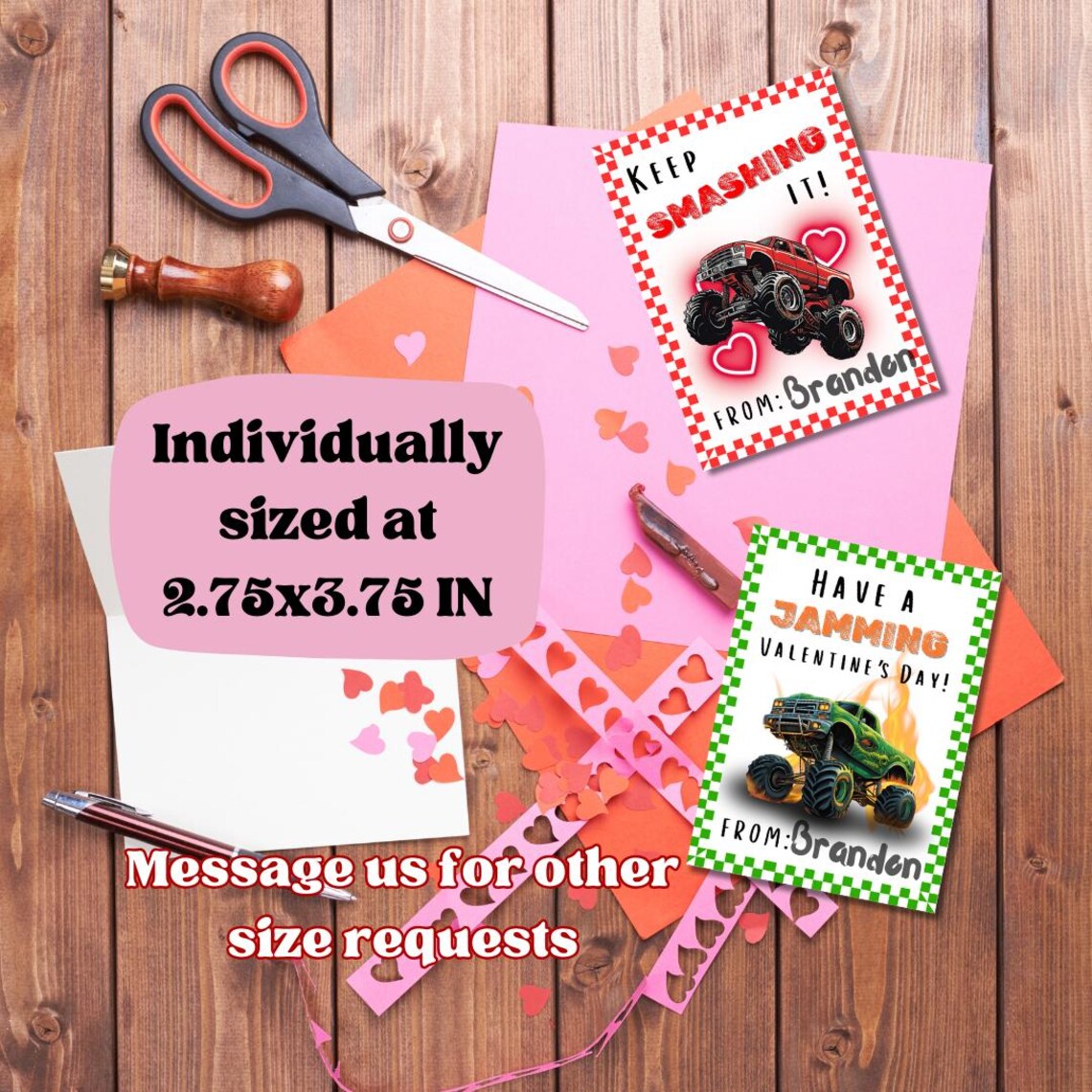 Printable Monster Truck Valentine Cards Set of 6, Canva Classroom ...
