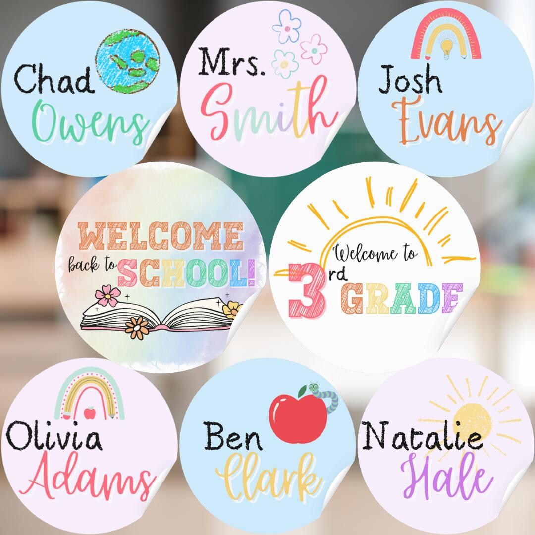 Back to School Stickers/name Labels- Fully Editable Set of 9 Sticker ...