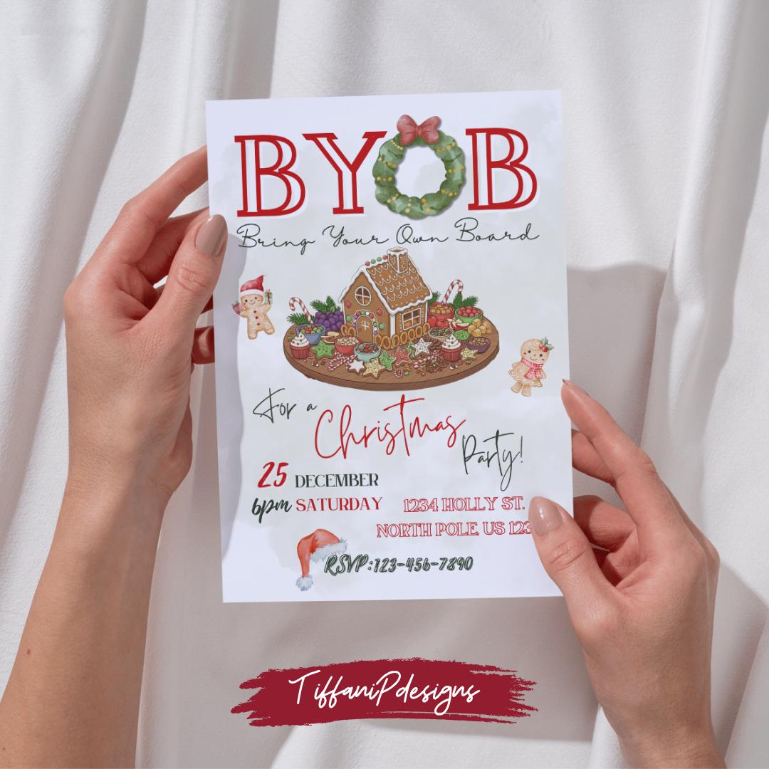 BYOB Christmas Invitation Template, Charcuterie Party Invite (digital ...