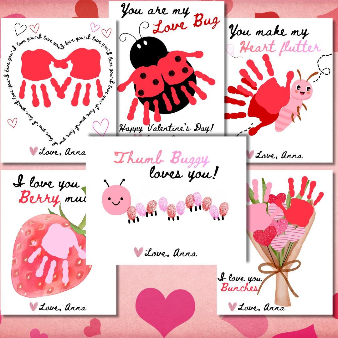 Valentine's Day Handprint Art Bundle: 6 Printable Kids Crafts (PDF W ...