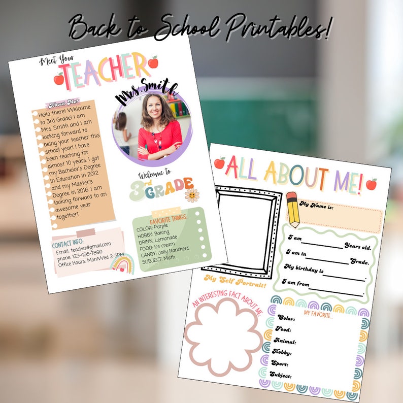 Back to School Printables Bundle Set of 7 Printable Templates for ...