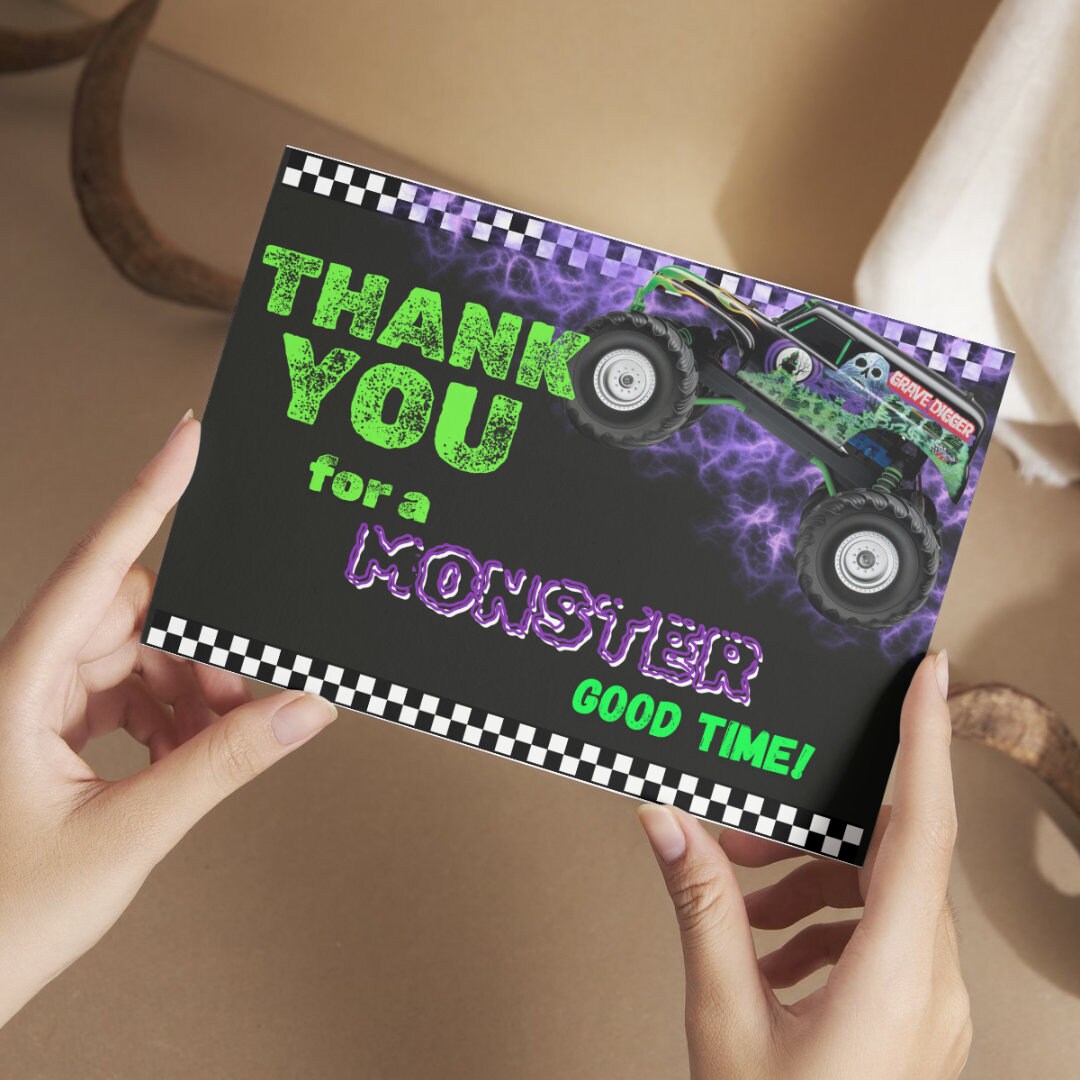 Monster Truck Thank You Note PDF Instant Download Printable - Etsy