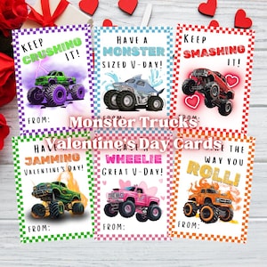 Printable Monster Truck Valentine Cards Set of 6, Canva Classroom ...