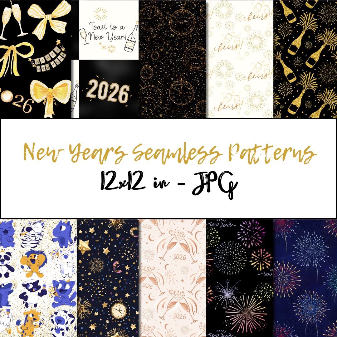 New Years Themed Digital Paper: Seamless 2026, New Year Patterns (12x12 ...