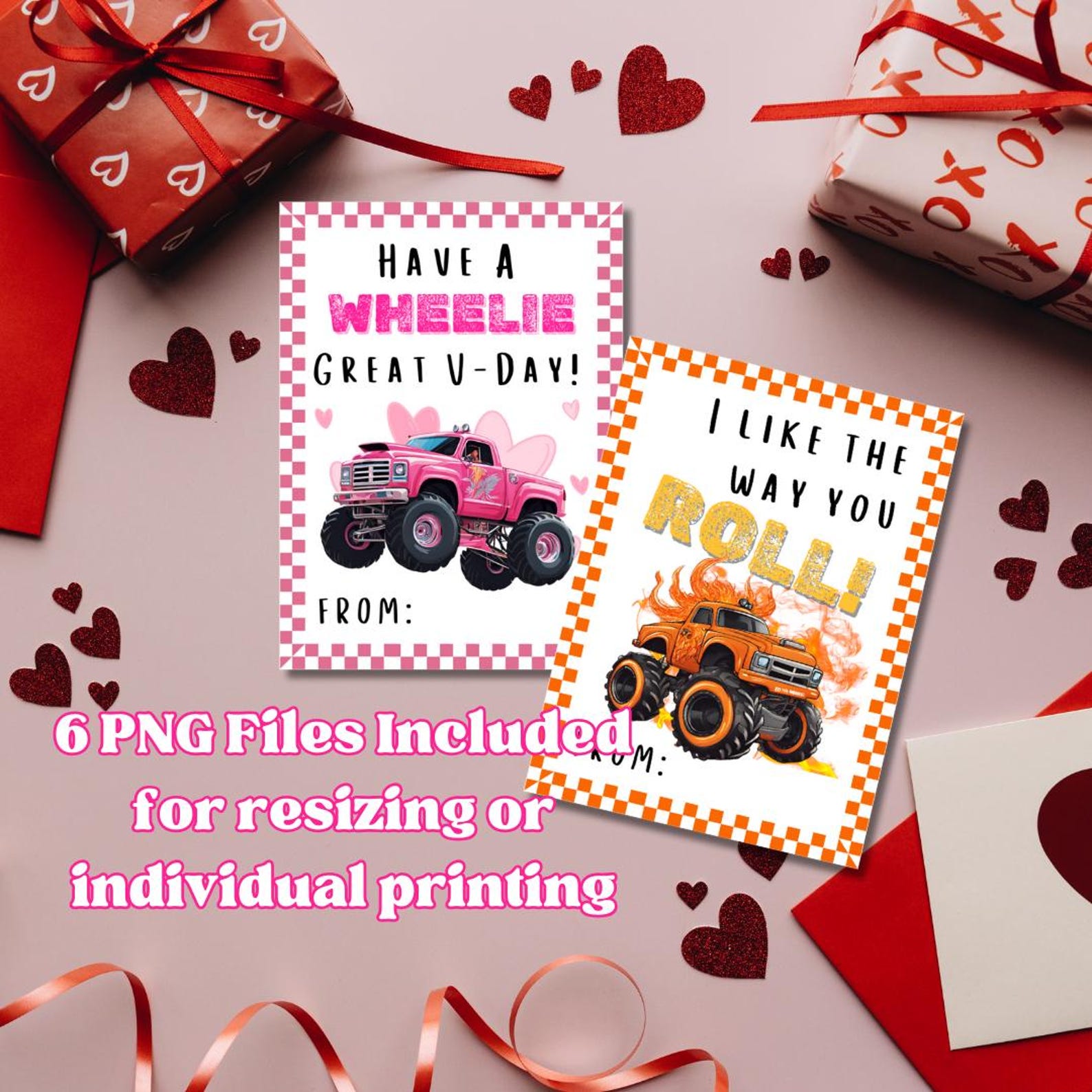 Printable Monster Truck Valentine Cards Set of 6, Canva Classroom ...
