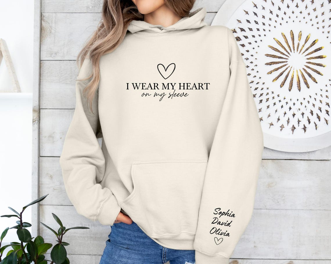 Custom Names on Sleeve Sweatshirt, Heart Hoodie, Mother's Day Gift - Etsy