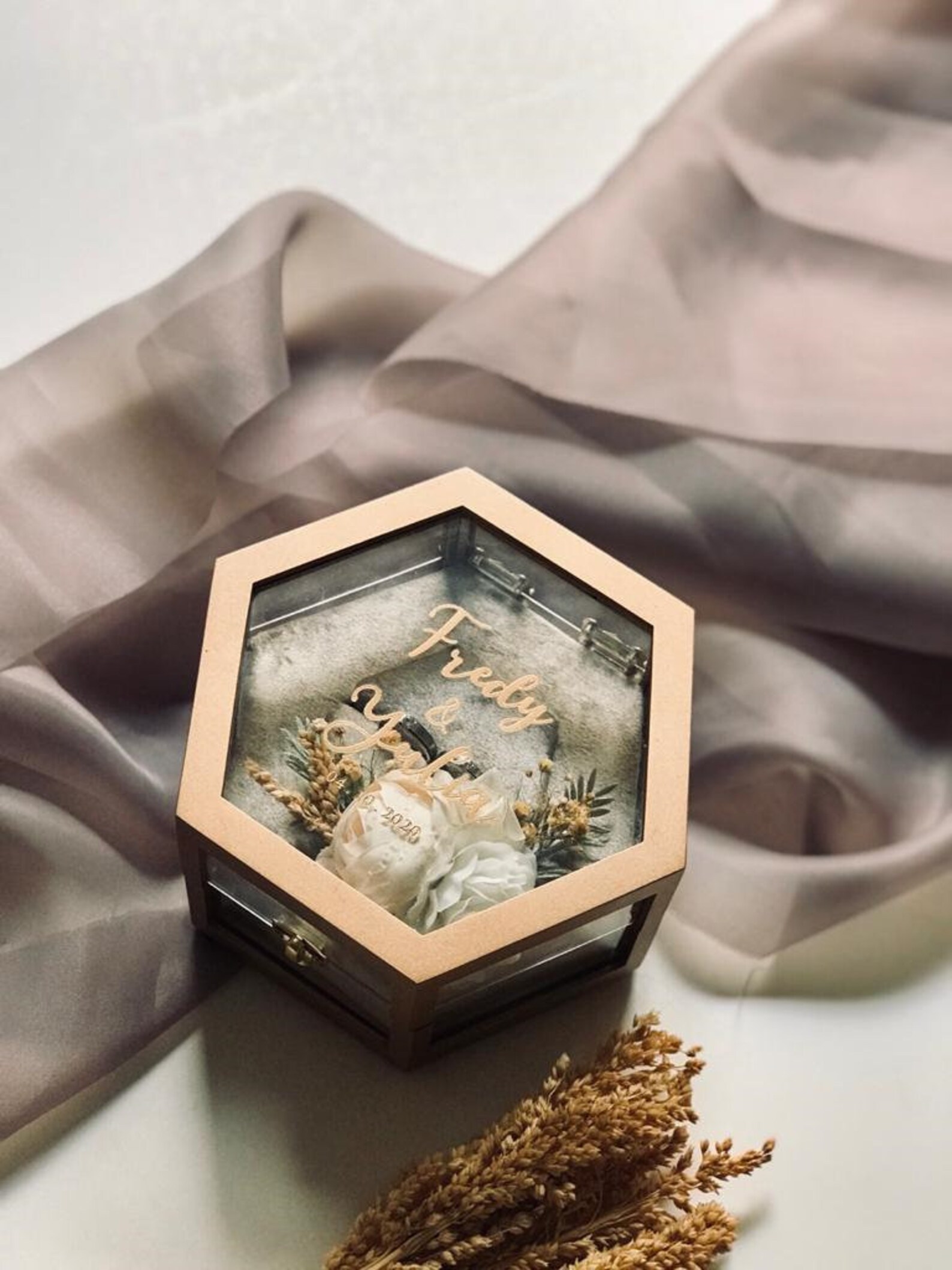 Personalized Hexagonal Wedding Ring Box, Wedding Ring Box, Hexagonal ...