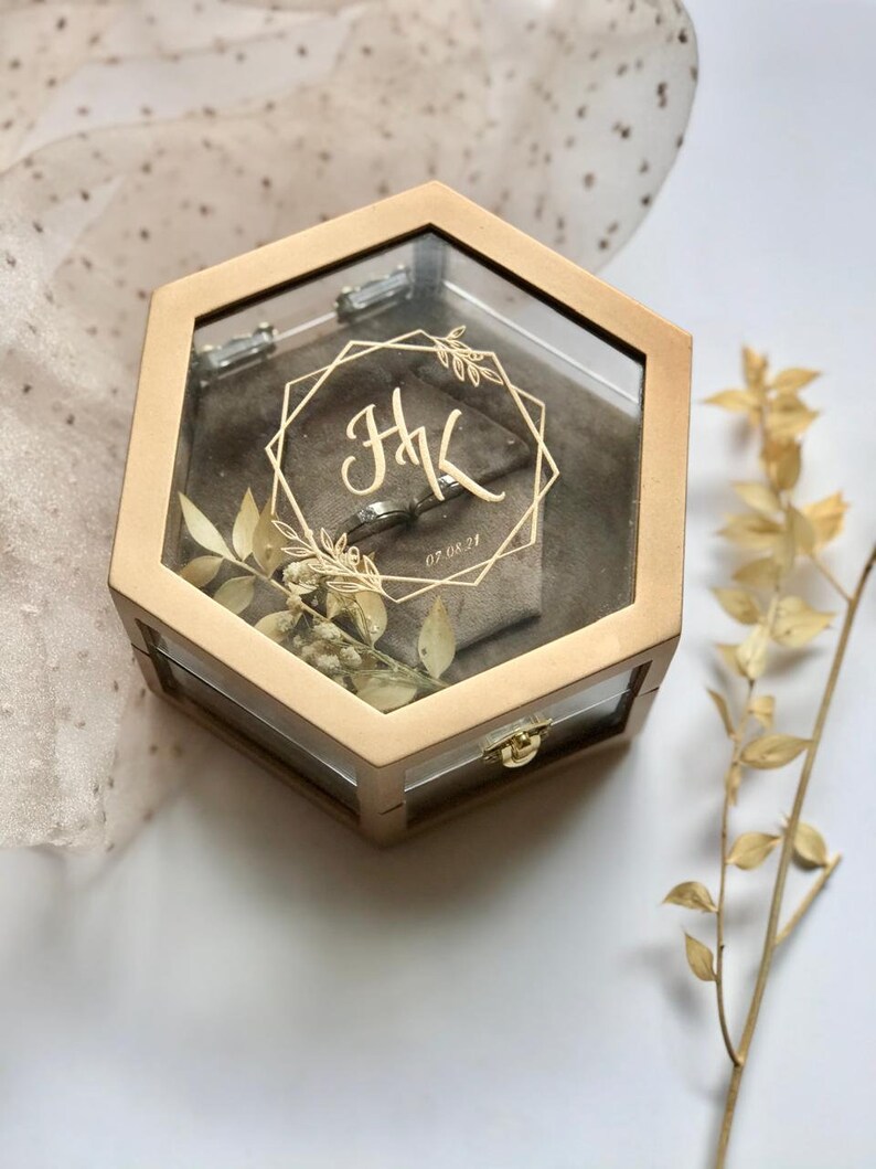 Personalized Hexagonal Wedding Ring Box, Wedding Ring Box, Hexagonal ...
