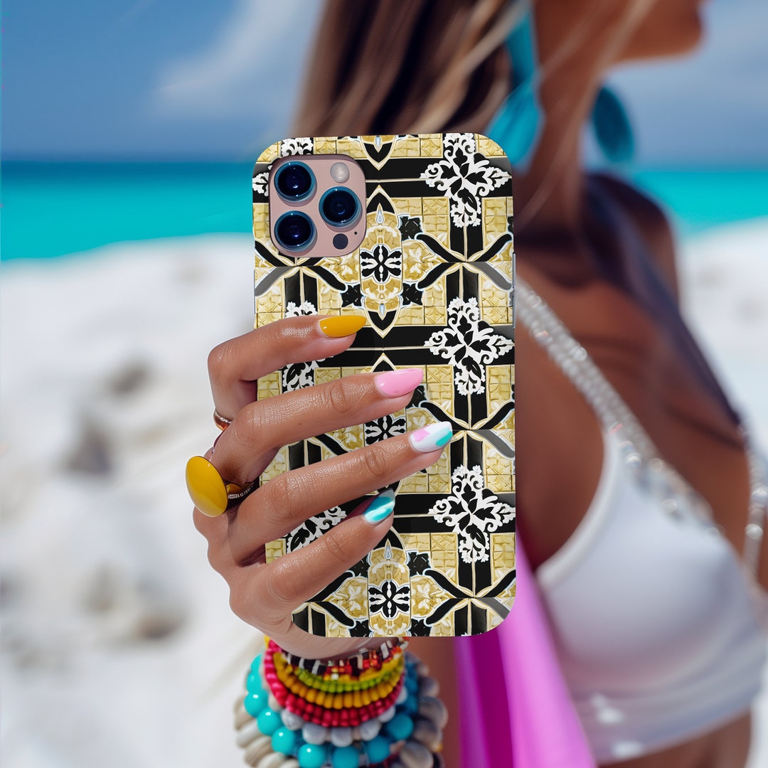 Elegant Black & Gold Porcelain Tile Phone Case for iPhone Samsung ...