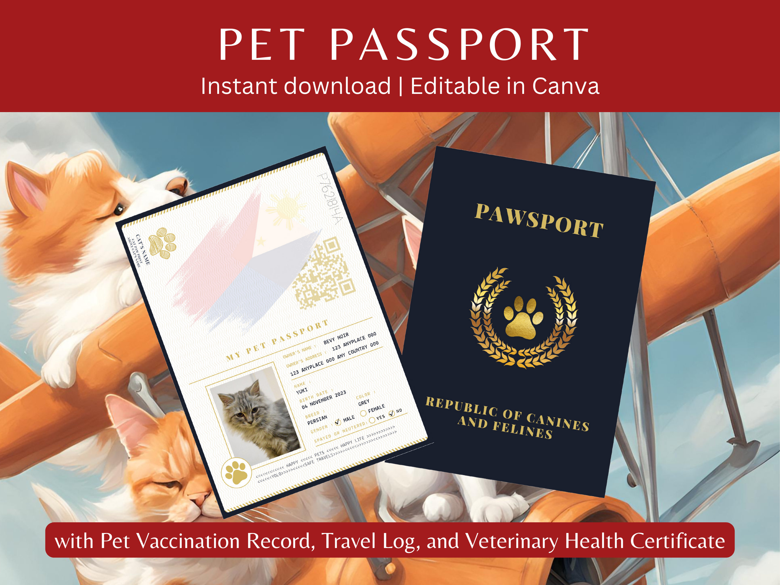 Digital/printable Pet Passport, Pet Health Record, Vaccination Record ...