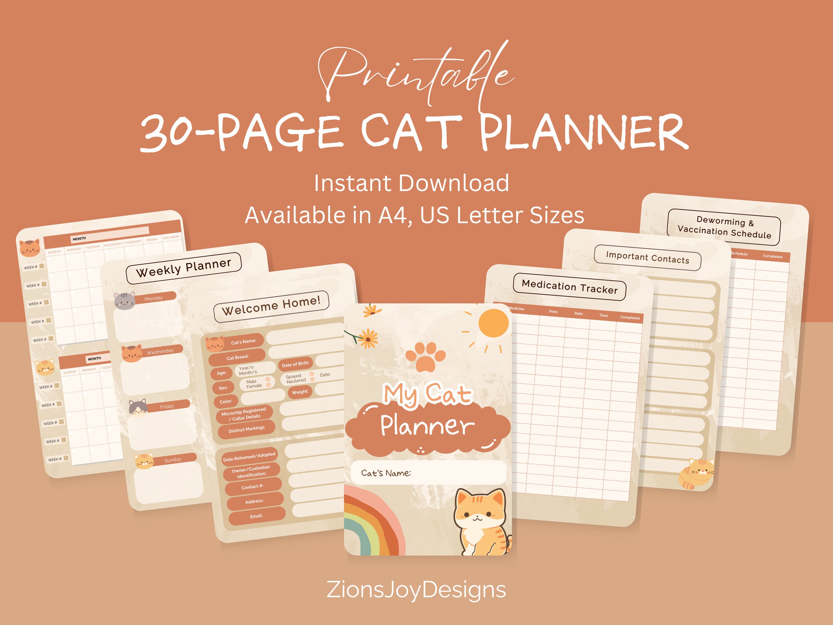 Printable Cat Planner, Cat Vaccination Guide, Cat Care Planner, Cat ...