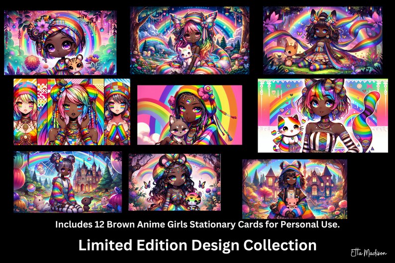 Brown Girls Anime Stationary Cards Note Cards DIY Printable Anime ...