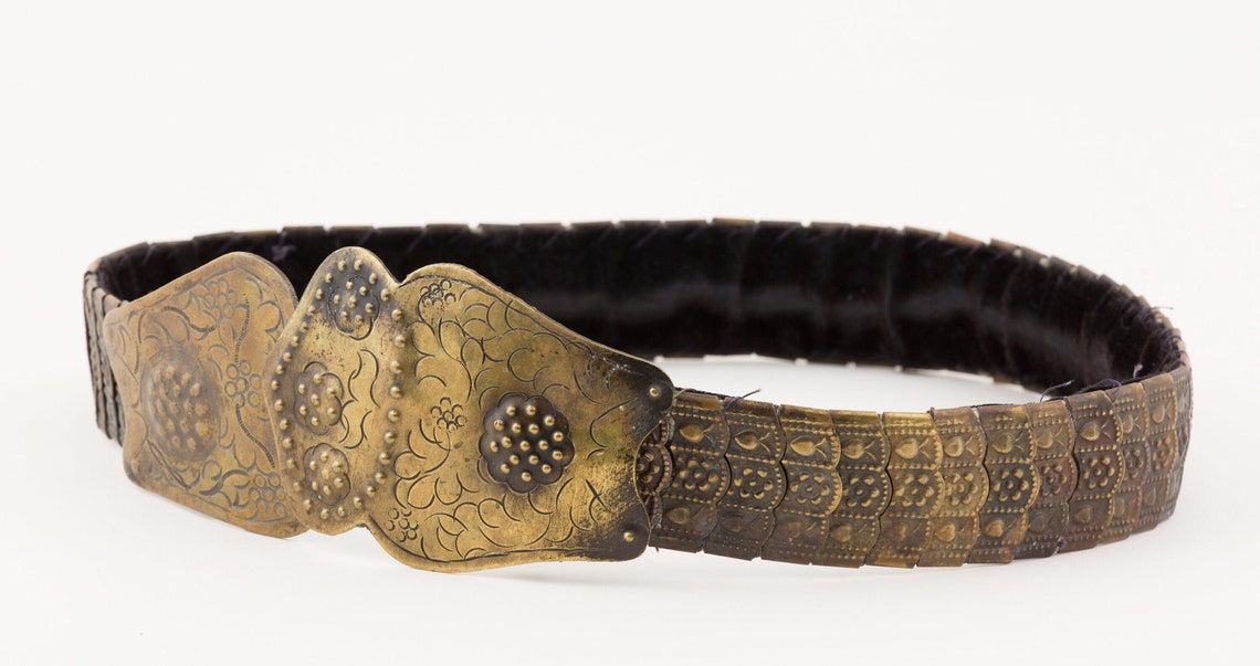 Antique Ottoman Empire Folk Brass & Velvet Articulated Belt - Etsy