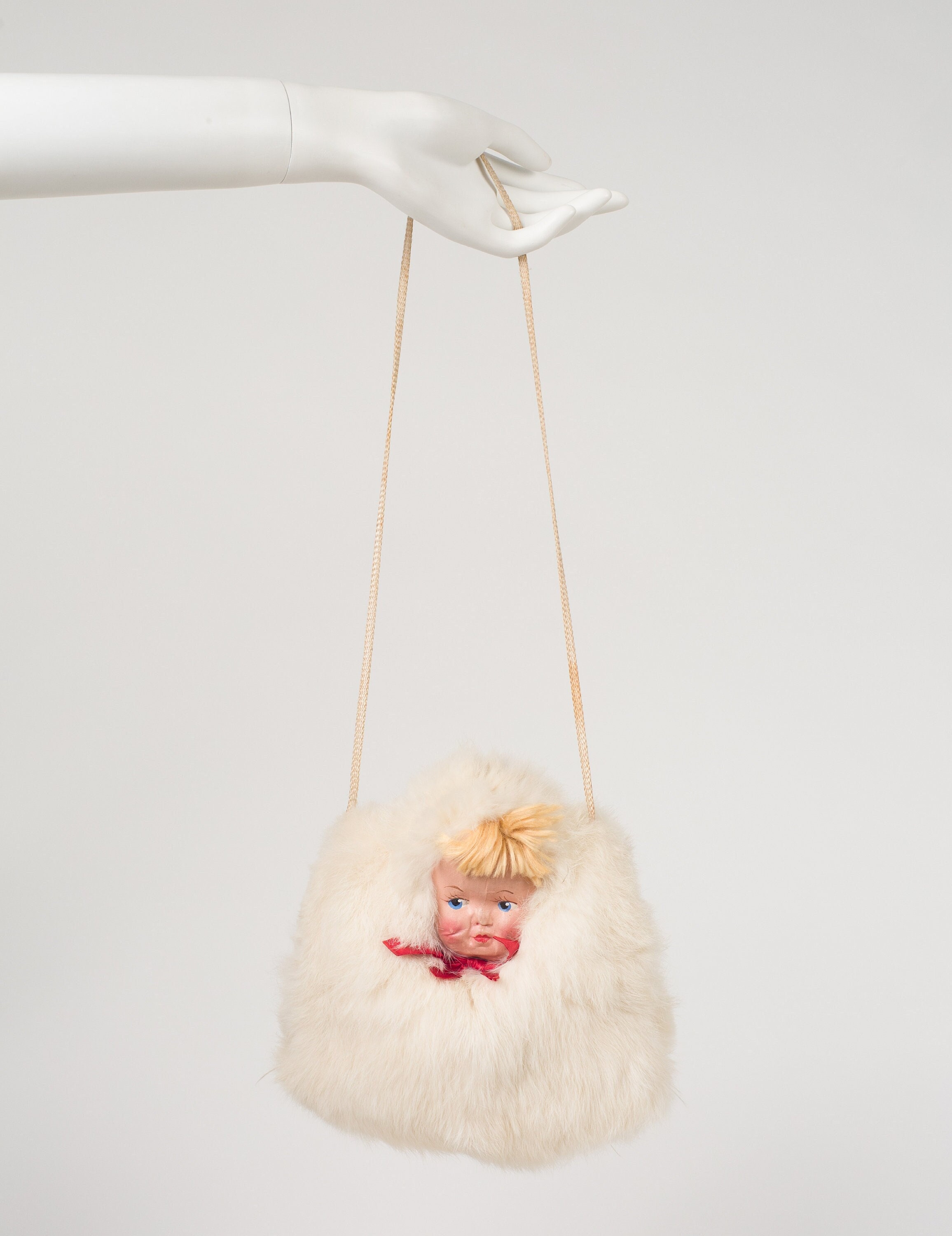 1940s/1950s Vintage Children's Paper Mache Doll Rabbit Fur Muff Hand ...
