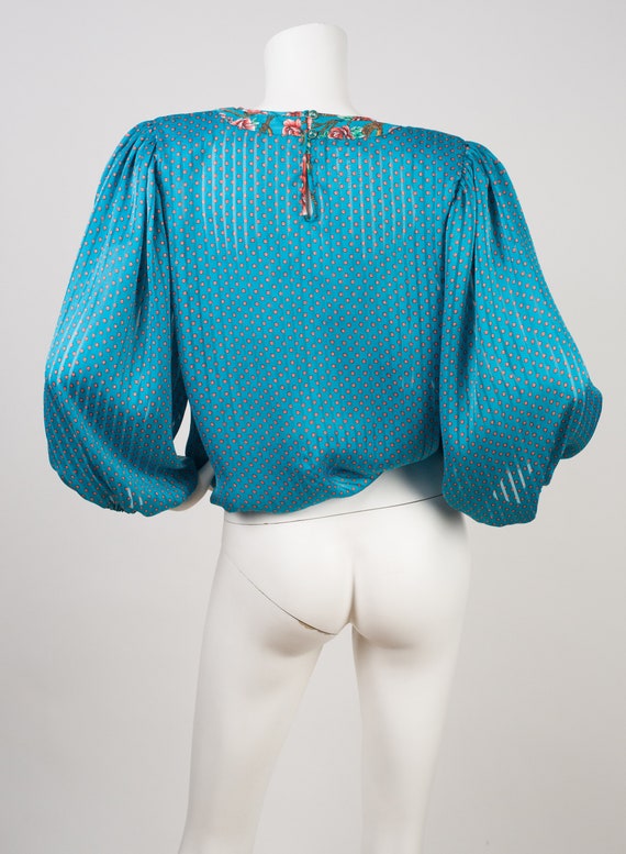 Diane Freis 1980s Vintage Coral & Blue Polka-Dot Geor… - Gem